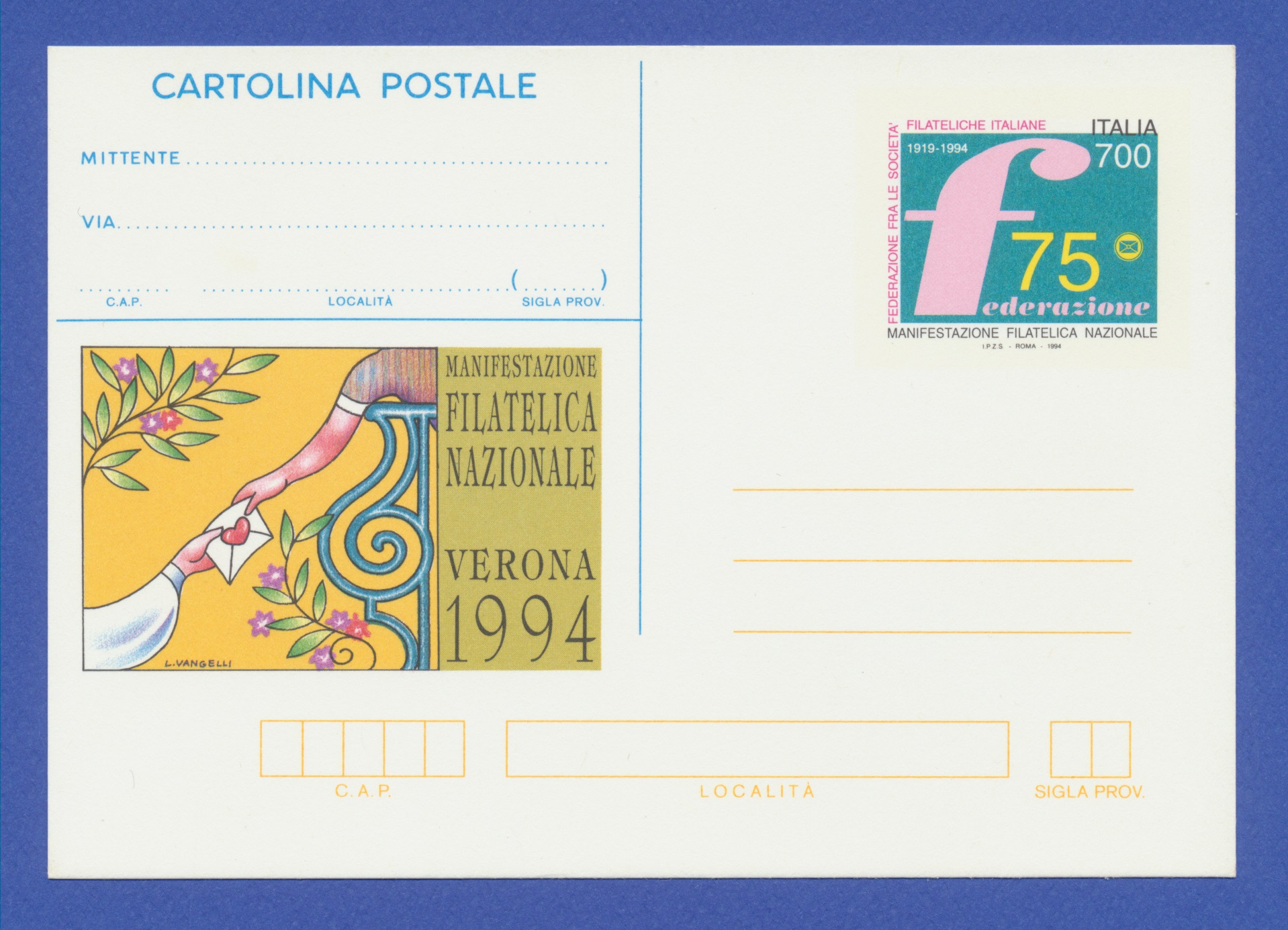 Cartolina postale Italia Nuova 19.11.1994 Manifestazione filatelica ...